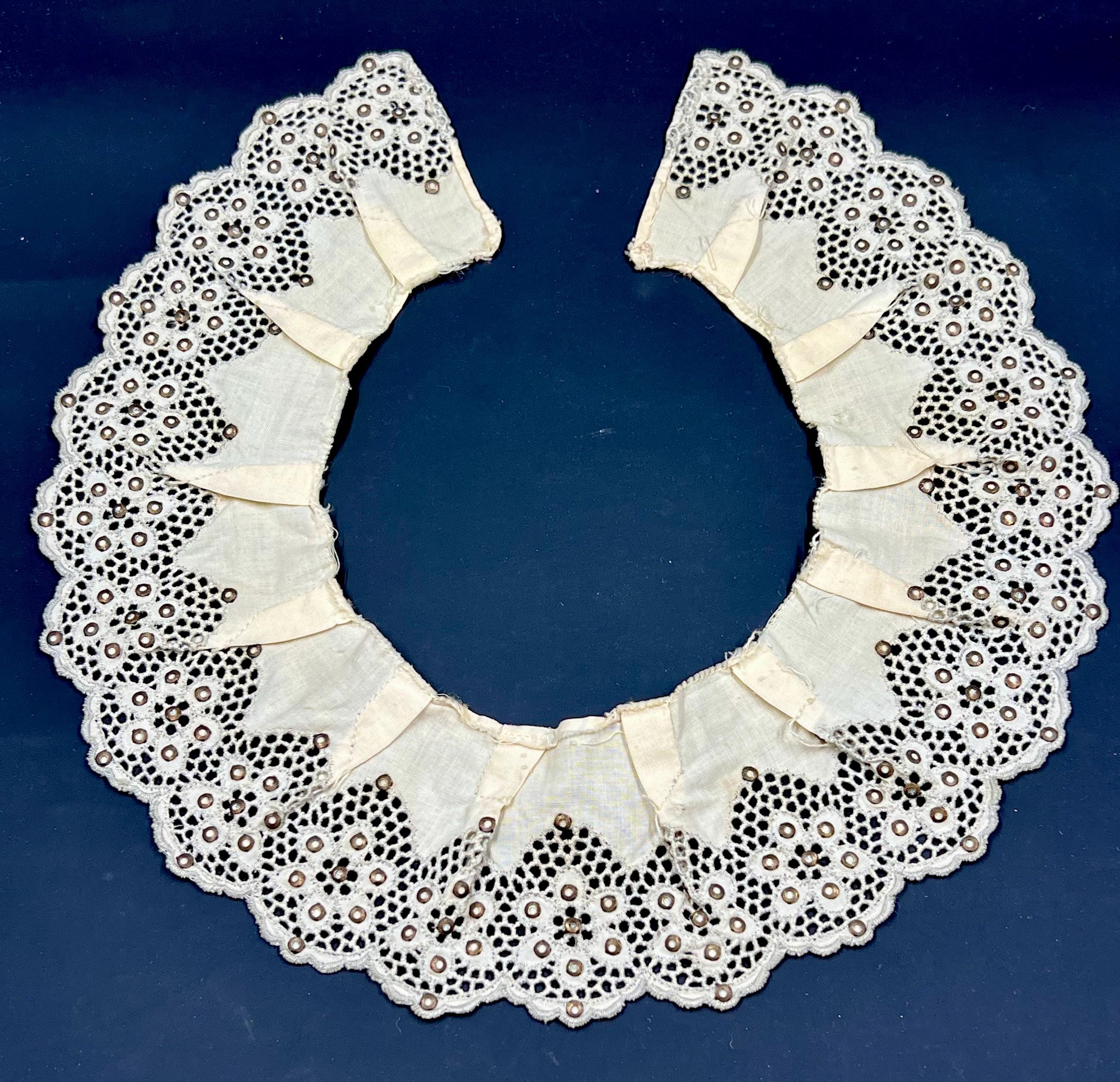 Antique Handmade Pleated Lace Whole Collar With Rhinestones, All ...