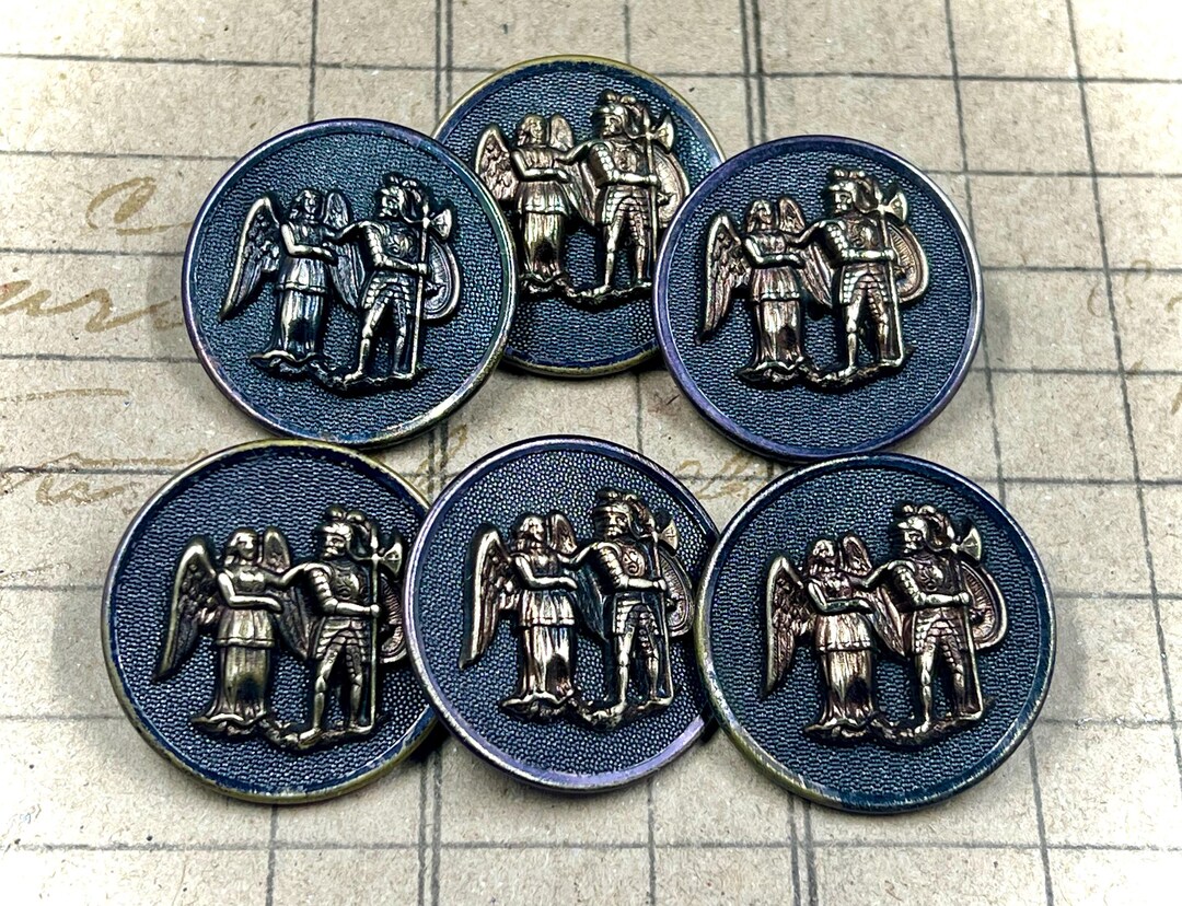 Antique Large Metal Picture Buttons Set of 6, "charlemagne & Warning ...