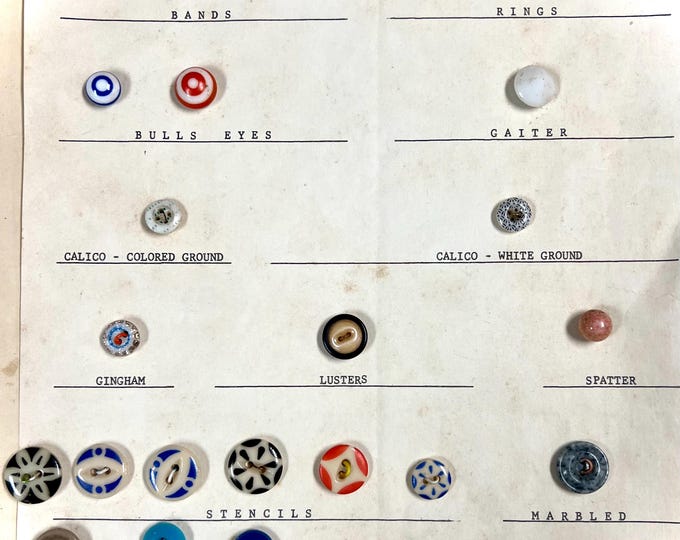 Antique China / Ceramic Buttons on Vintage Classification Card, Button ...