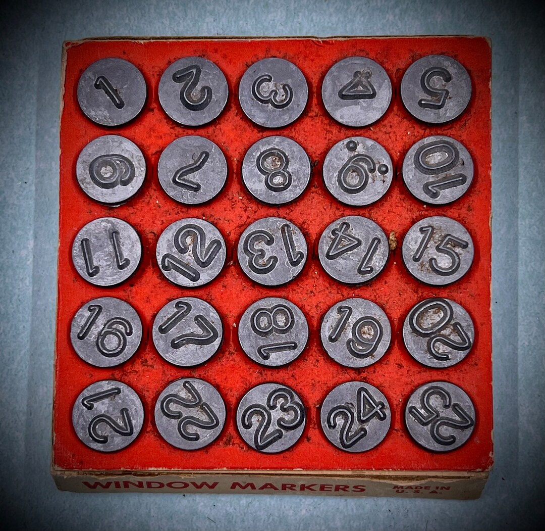 Full Set of 25 Vintage White Brass Acro Barbed Number Tacks, Made in ...