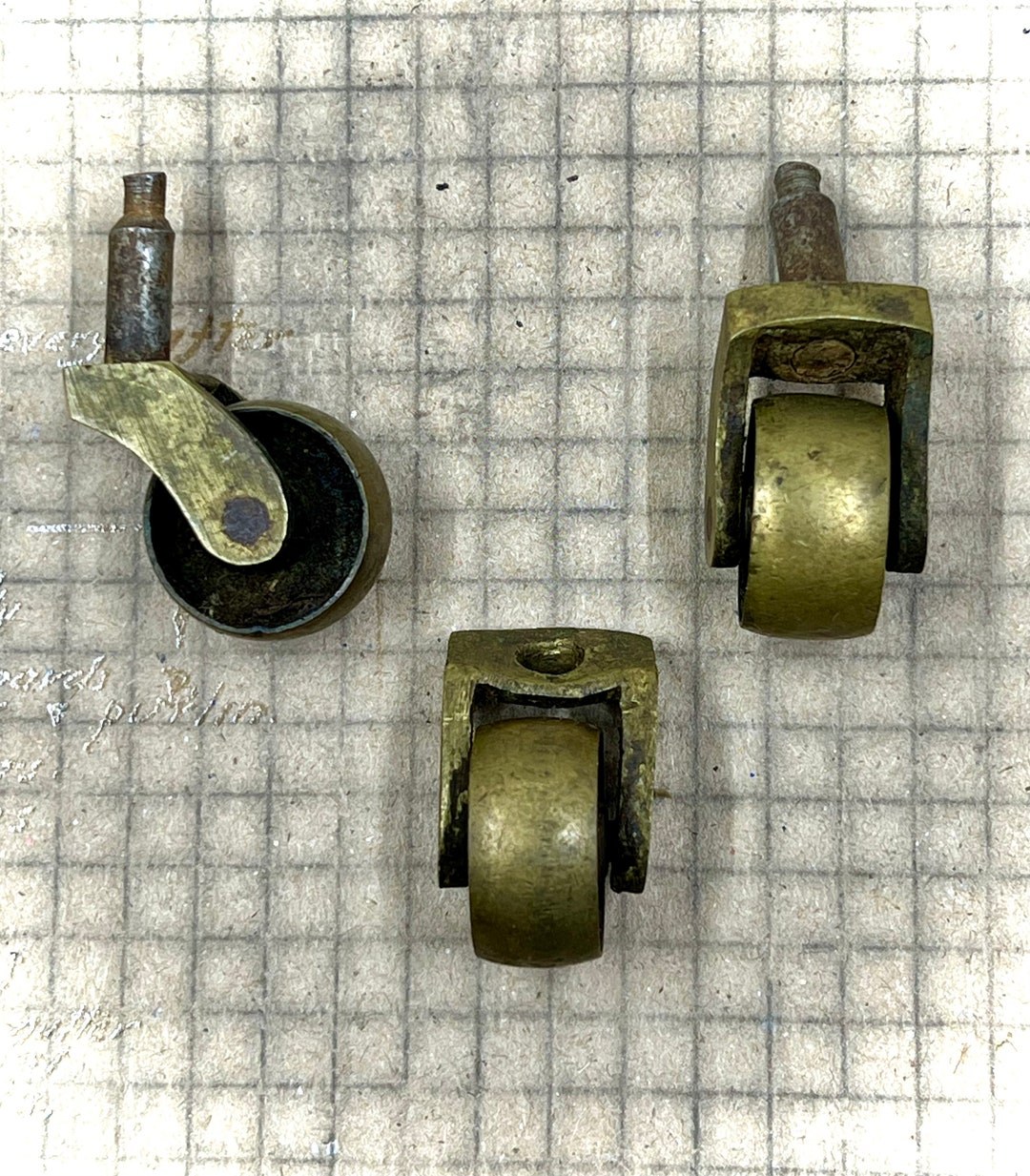 Set of 3 Vintage Brass Caster Wheels, Swivel Antique Furniture Peg Legs ...