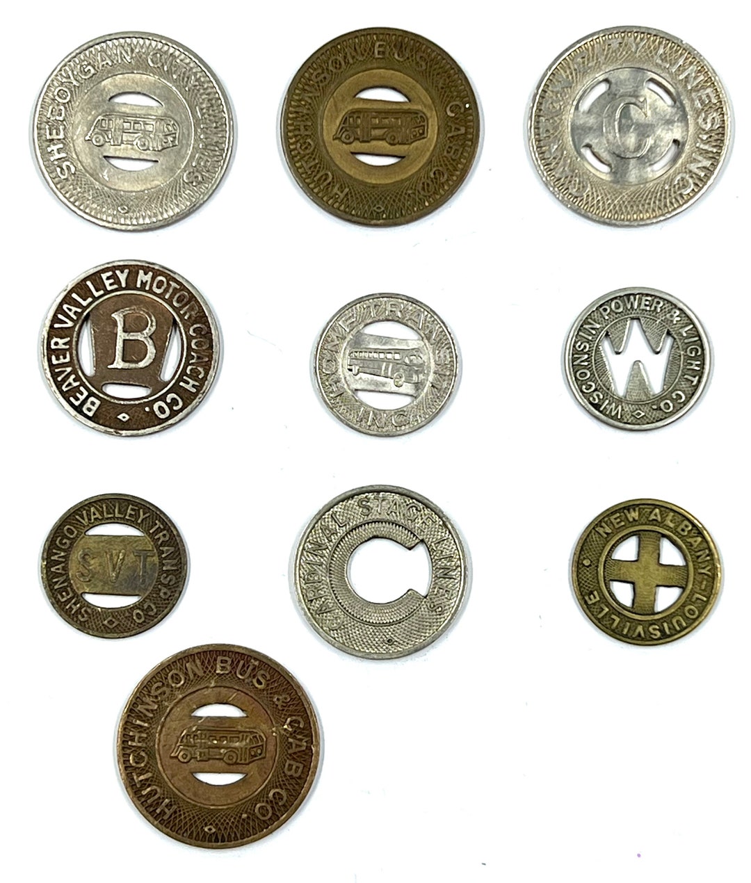 Grouping of 10 Vintage Bus Cab Travel Tokens, All Original, Jewelry ...