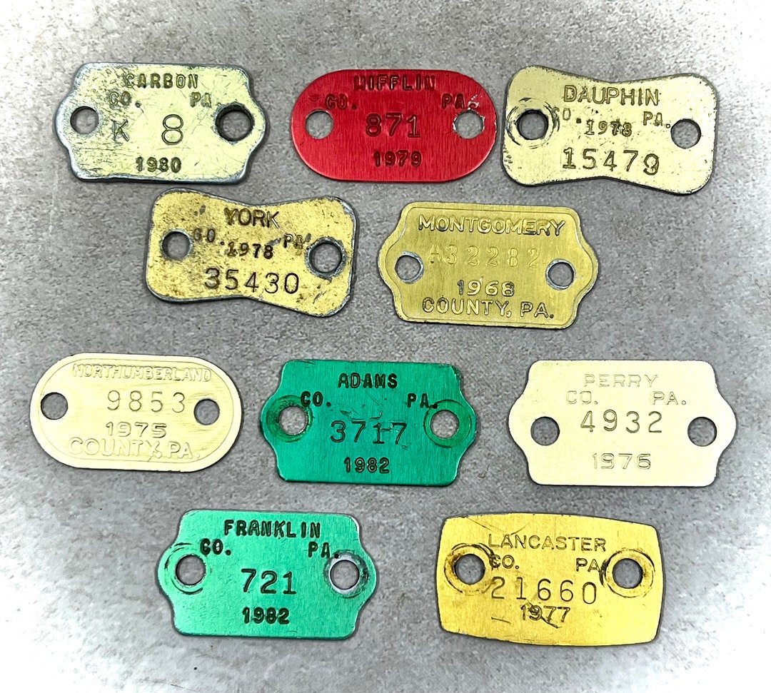 Vintage Aluminum Original Dog License Tag Grouping of 10. All PA ...