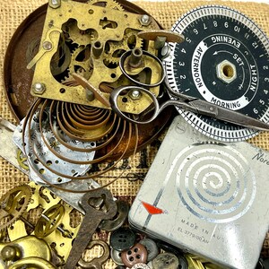 Vintage Steampunk Parts Assortment, Clock Parts, Norelco Tin, Antique ...