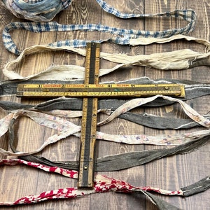 When She Wore A Ribbon - Grouping of 5 Yards Vintage Primitive Rag ...