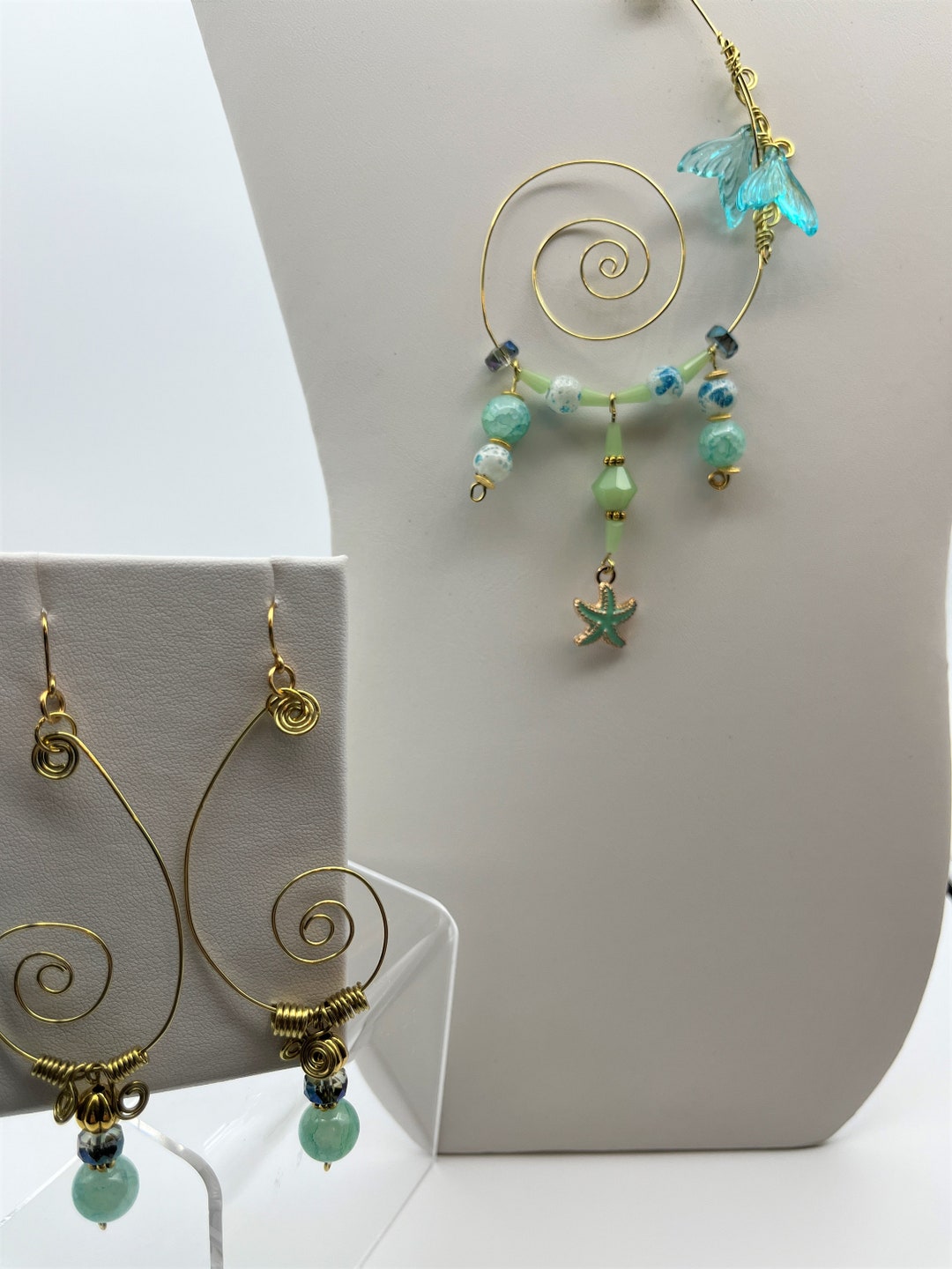 SEA Inspired Dream Swirly Wire NECKLACE and EARRING Jewelry Set Brass ...