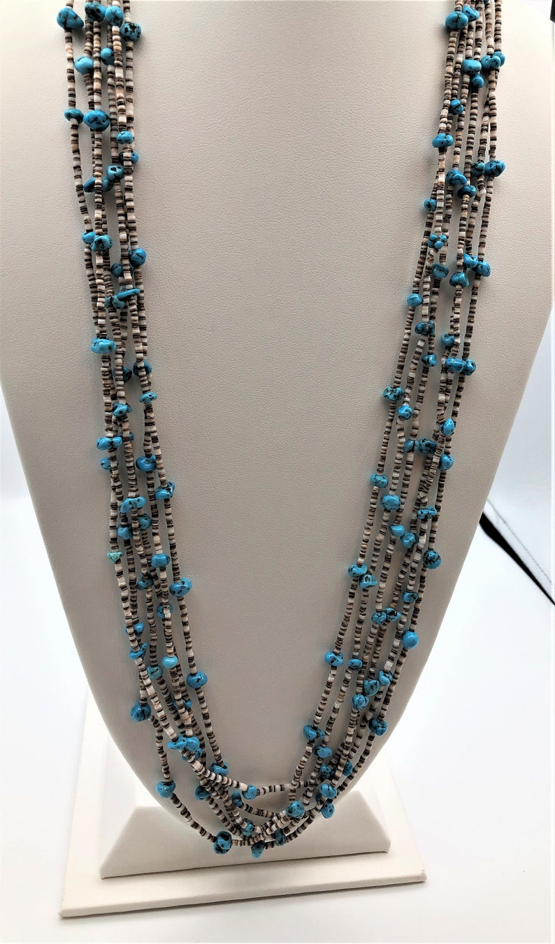 Vintage Native American TURQUOISE HEISHI NECKLACE 6 Strand Stamped ...
