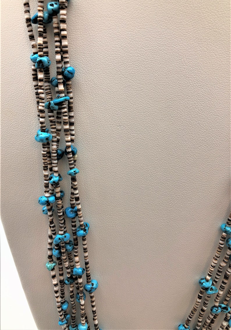 Vintage Native American TURQUOISE HEISHI NECKLACE 6 Strand Stamped ...