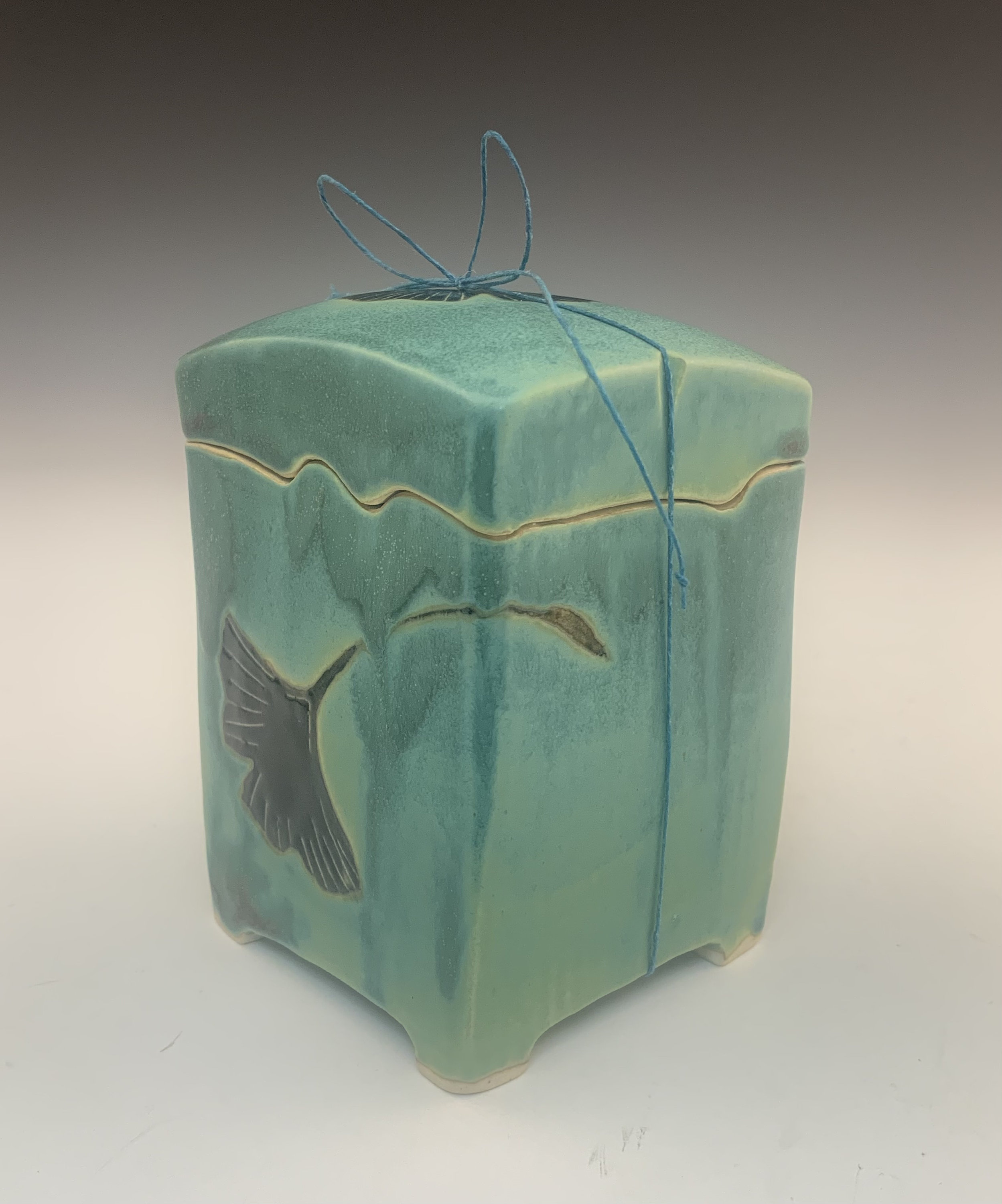 Japanese Wish Box With Blue Green Glaze and Gingko Leaves - Etsy