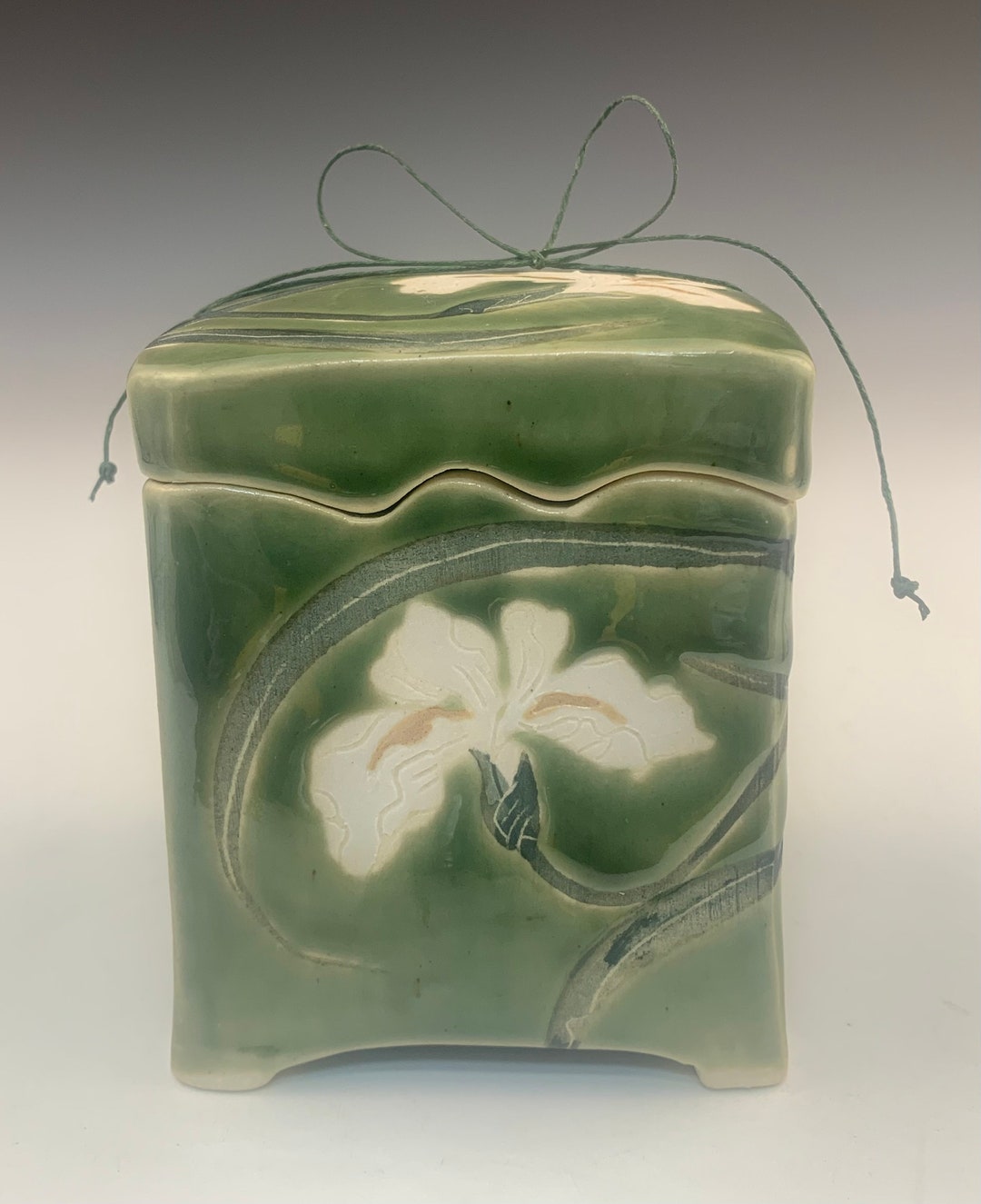 Oribe Glazed Japanese Wish Box With Irises - Etsy