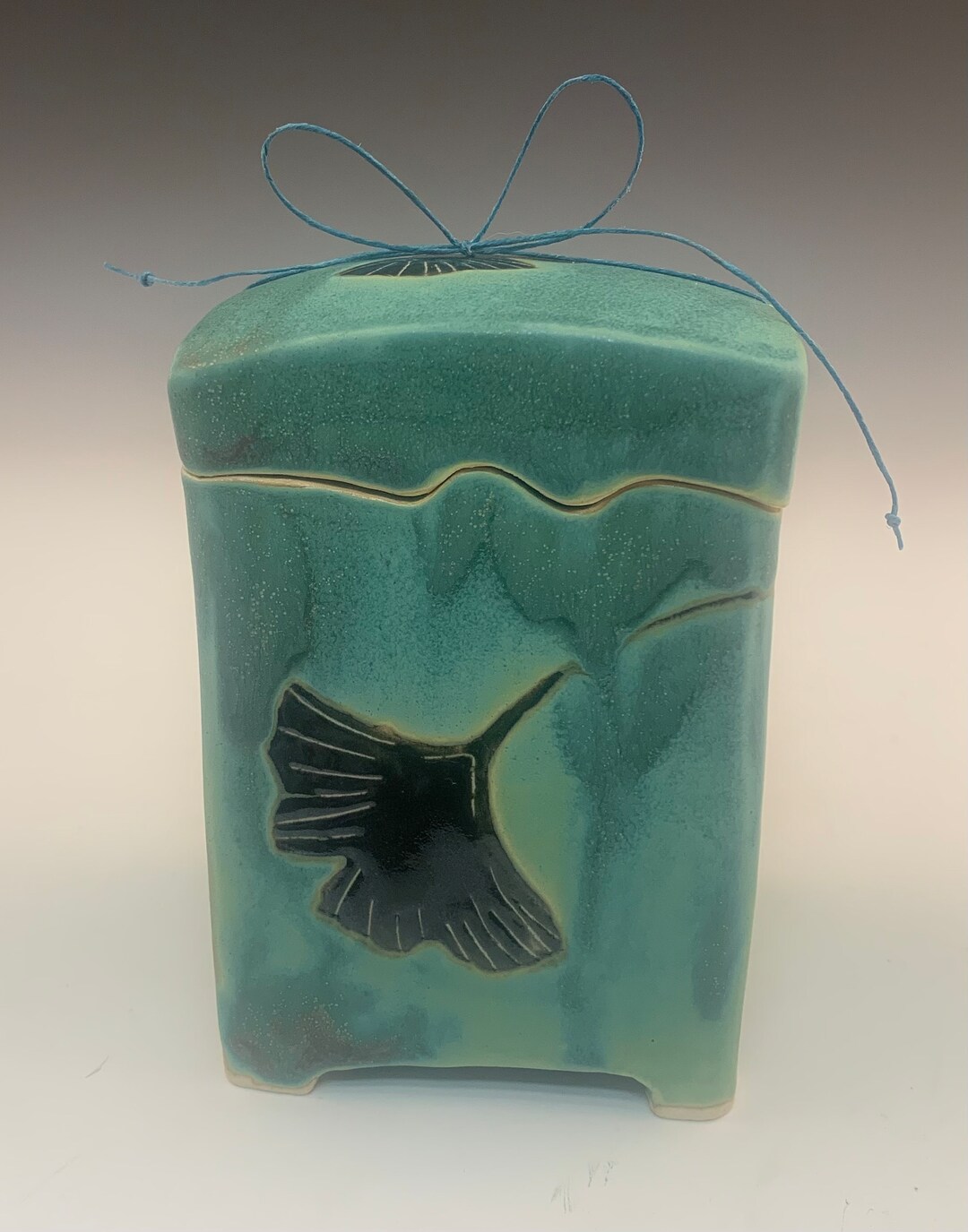Japanese Wish Box With Blue Green Glaze and Gingko Leaves - Etsy