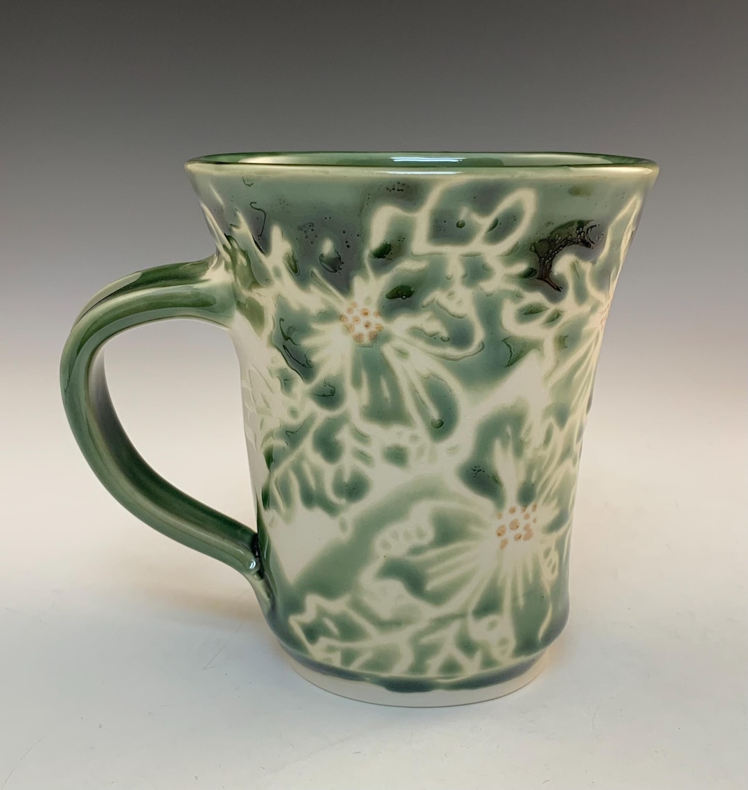 Porcelain Mug With Flowers and Leaves 3 - Etsy