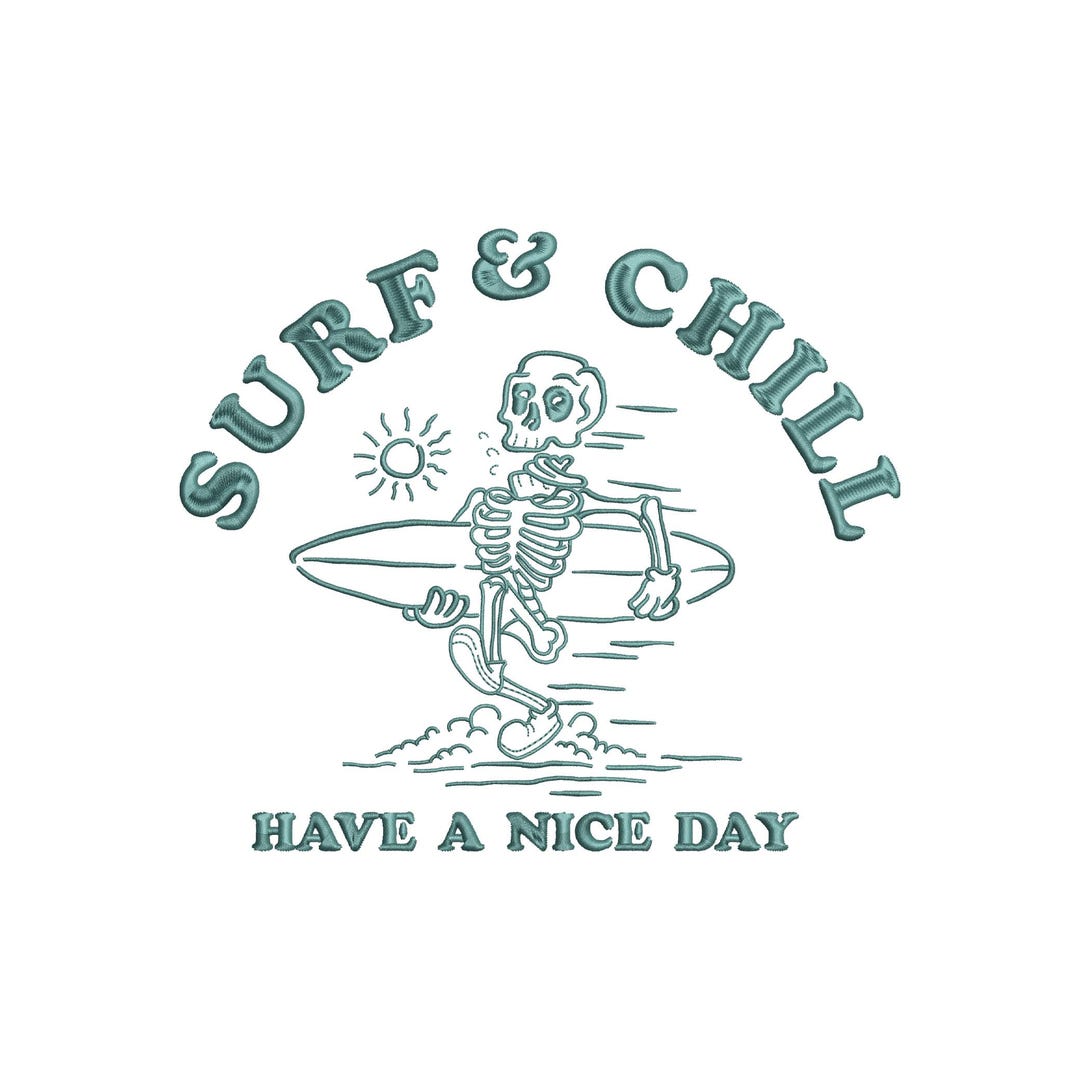 Surf and Chill Embroidery Design, Skeleton Embroidery Designs, Machine ...