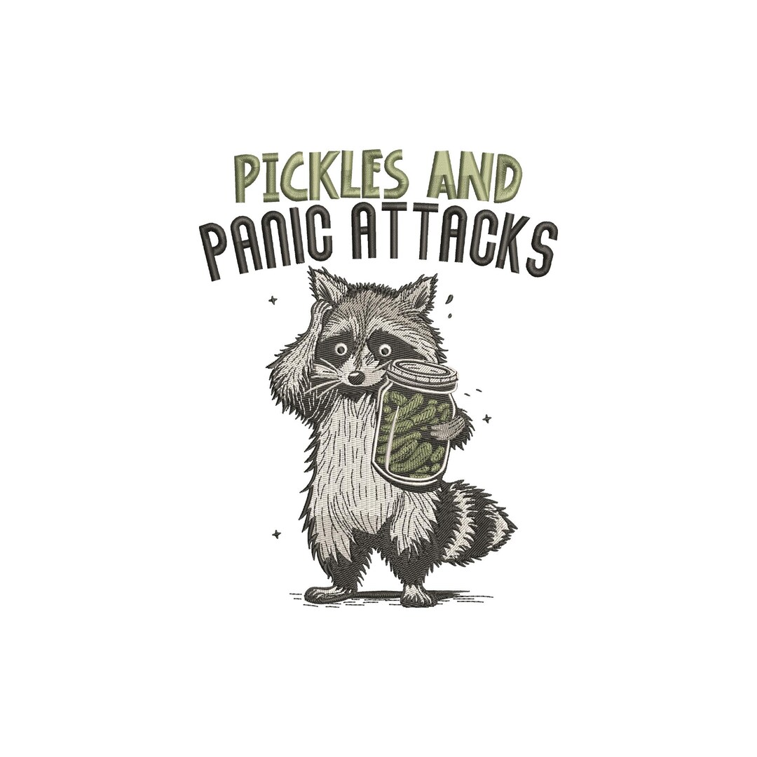 Pickles and Panic Attacks Embroidery Design, Funny Raccoon Design ...