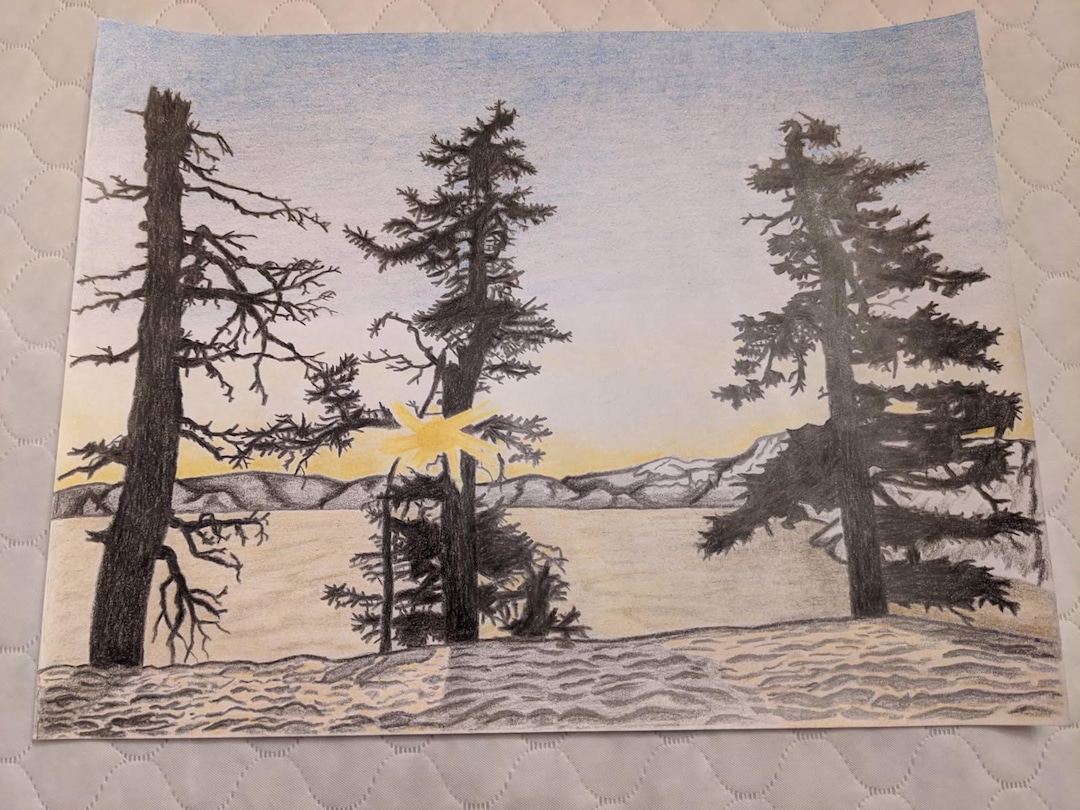 Drawings of Nature, Colored Pencil, Crater Lake, Oregon, Outdoor Scene ...