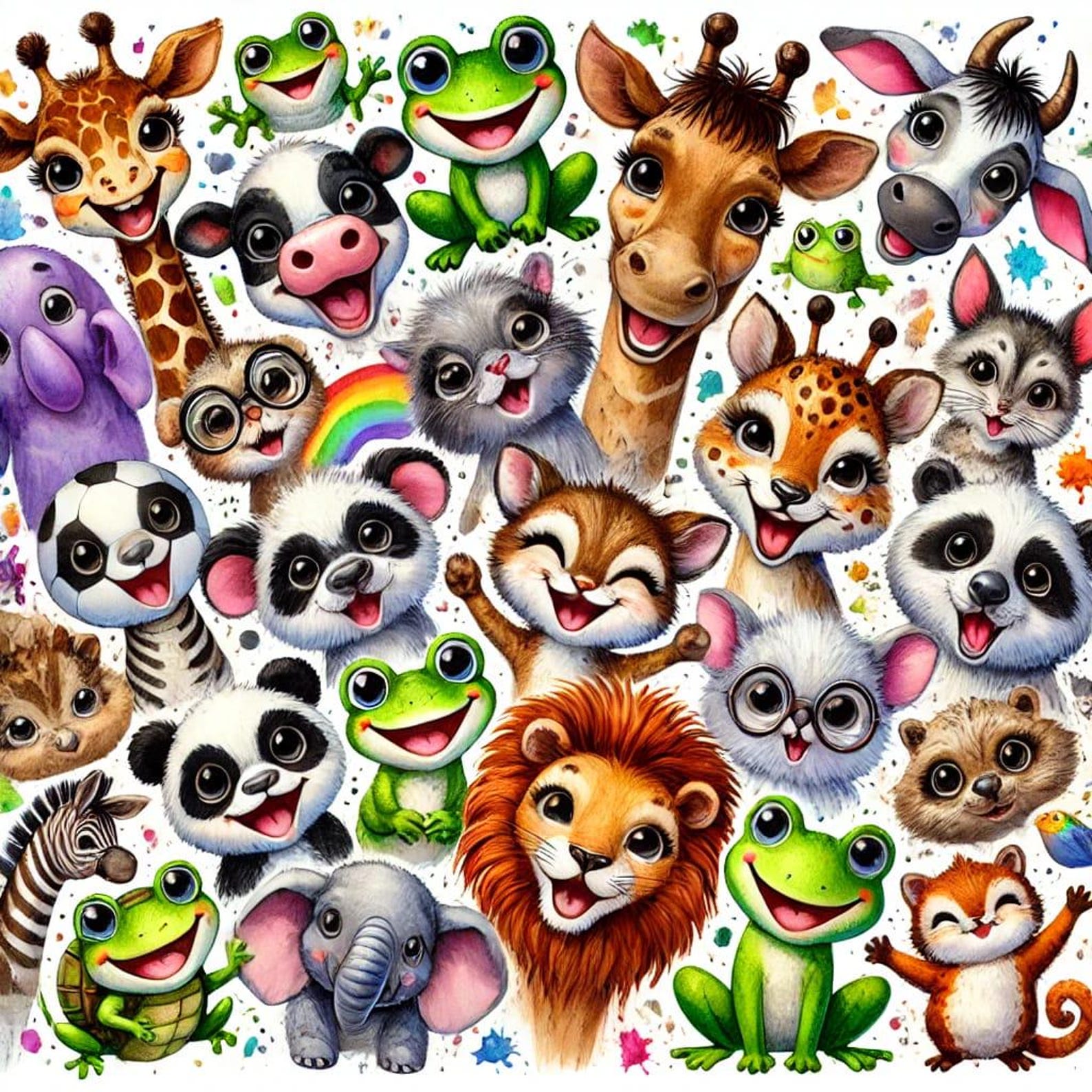 18 Watercolor Cute Animals Birds Clipart, 56 Cute Animal PNG ...