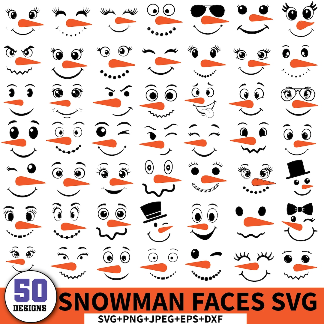50 Snowman Faces SVG Bundle: Christmas Cricut Cut Files (digital ...
