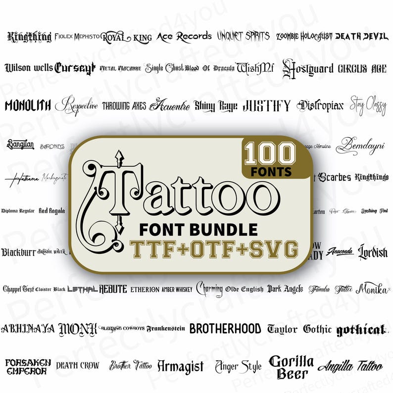 Tattoo Font Bundle: Black Letter Calligraphy (OTF/TTF/SVG Digital ...
