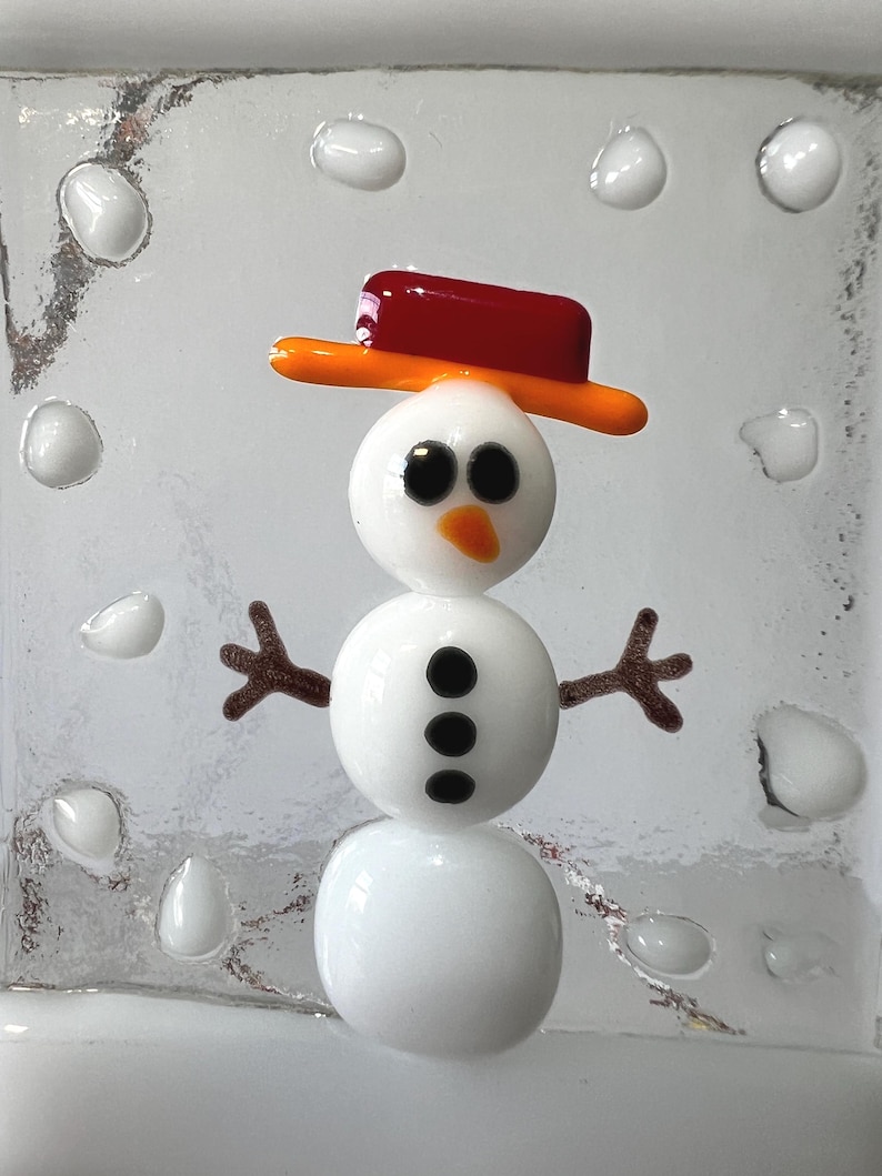 Set of 3 Collectible Glass Snowman Ornaments | Trio of Fused Glass ...