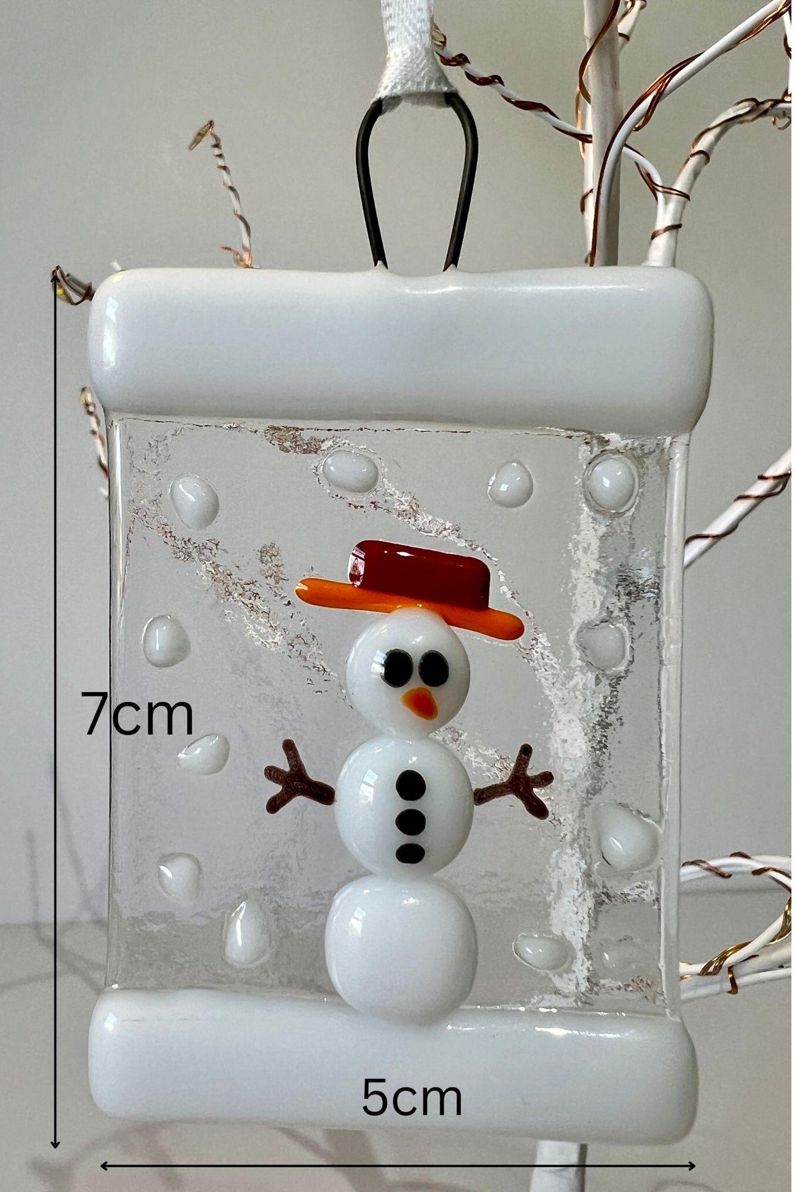 Set of 3 Collectible Glass Snowman Ornaments | Trio of Fused Glass ...