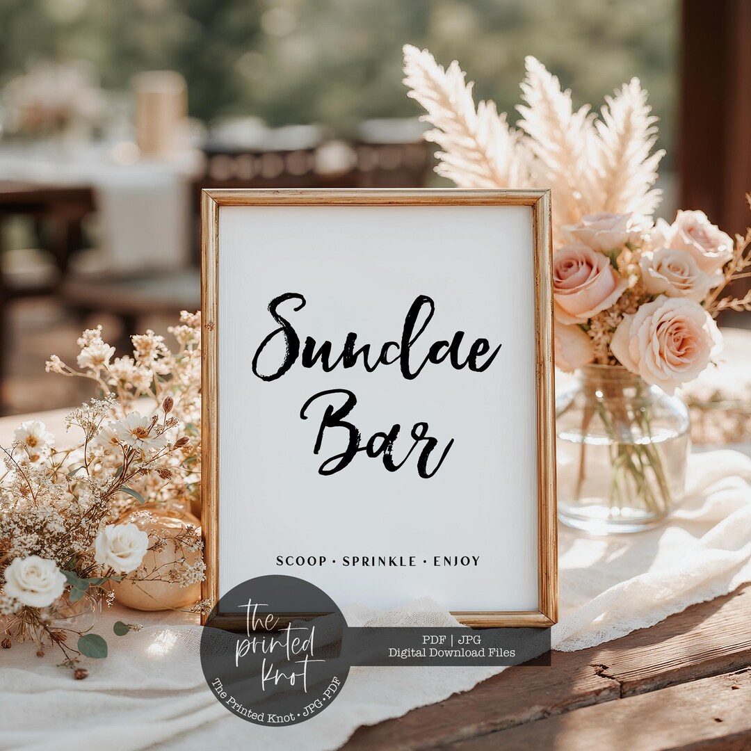 Sundae Bar Sign, Sundae Bar Wedding Printable, Minimalist Sundae ...