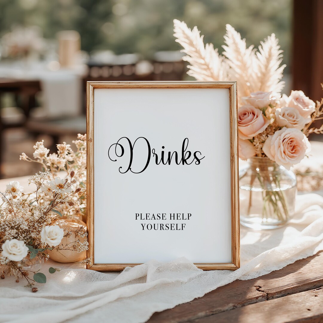 Drinks Wedding Sign, Printable Drinks Wedding Sign, Minimalist Drinks ...