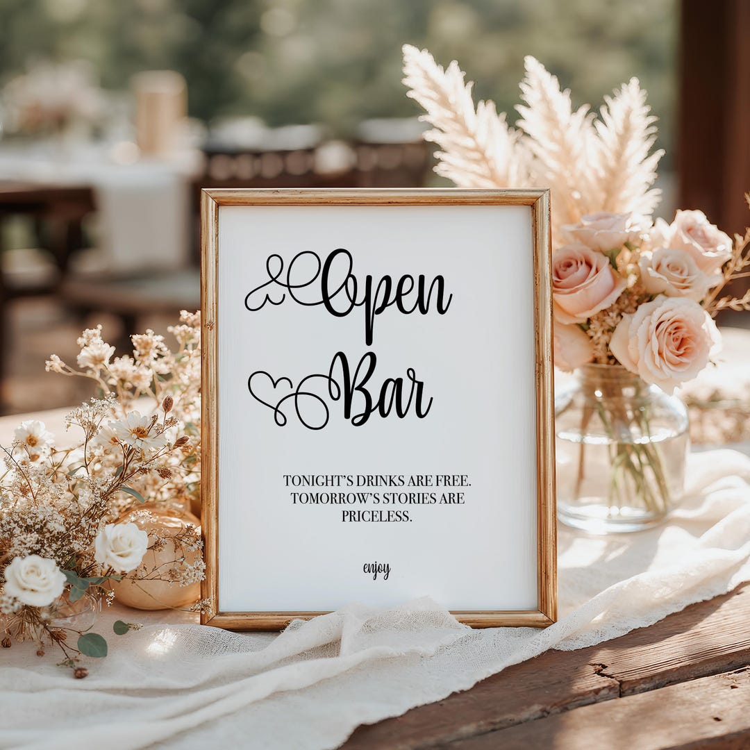 Open Bar Wedding Sign, Open Bar Printable Wedding Sign, Minimalist Open ...