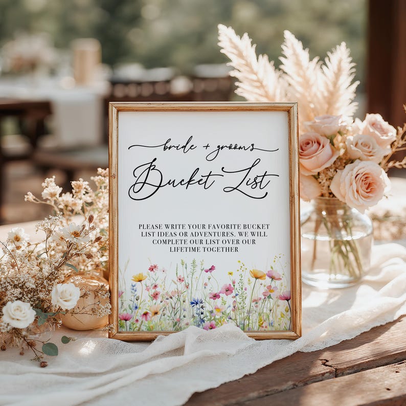 Bucket List Wedding Sign, Printable Wildflower Wedding Sign, Wildflower ...