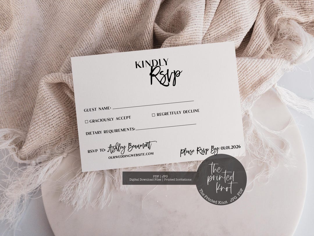 Printed or Printable Wedding RSVP Card, Wedding RSVP Card, Personalized ...
