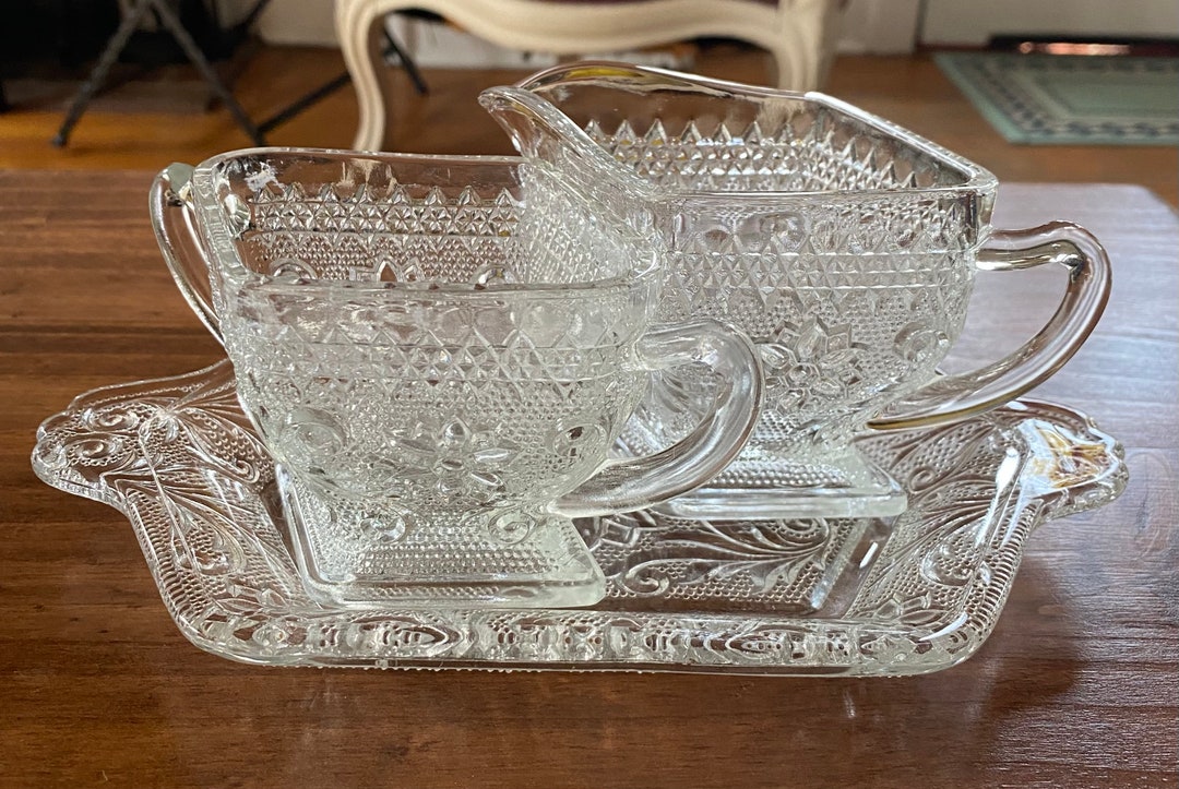Vintage Indiana Glass Tiara Diamond Shaped Sugar and Creamer Set With ...