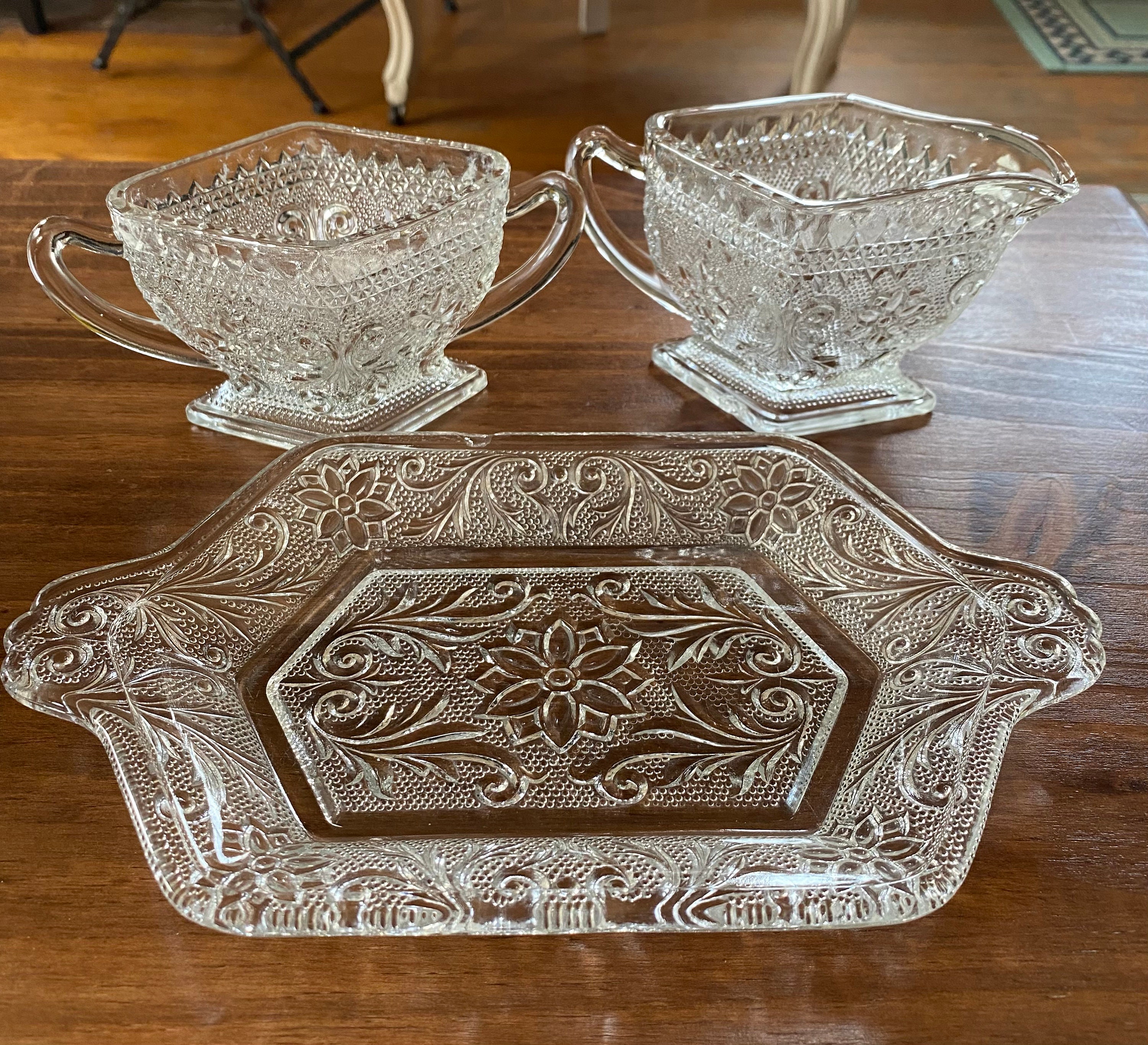 Vintage Indiana Glass Tiara Diamond Shaped Sugar and Creamer Set With ...