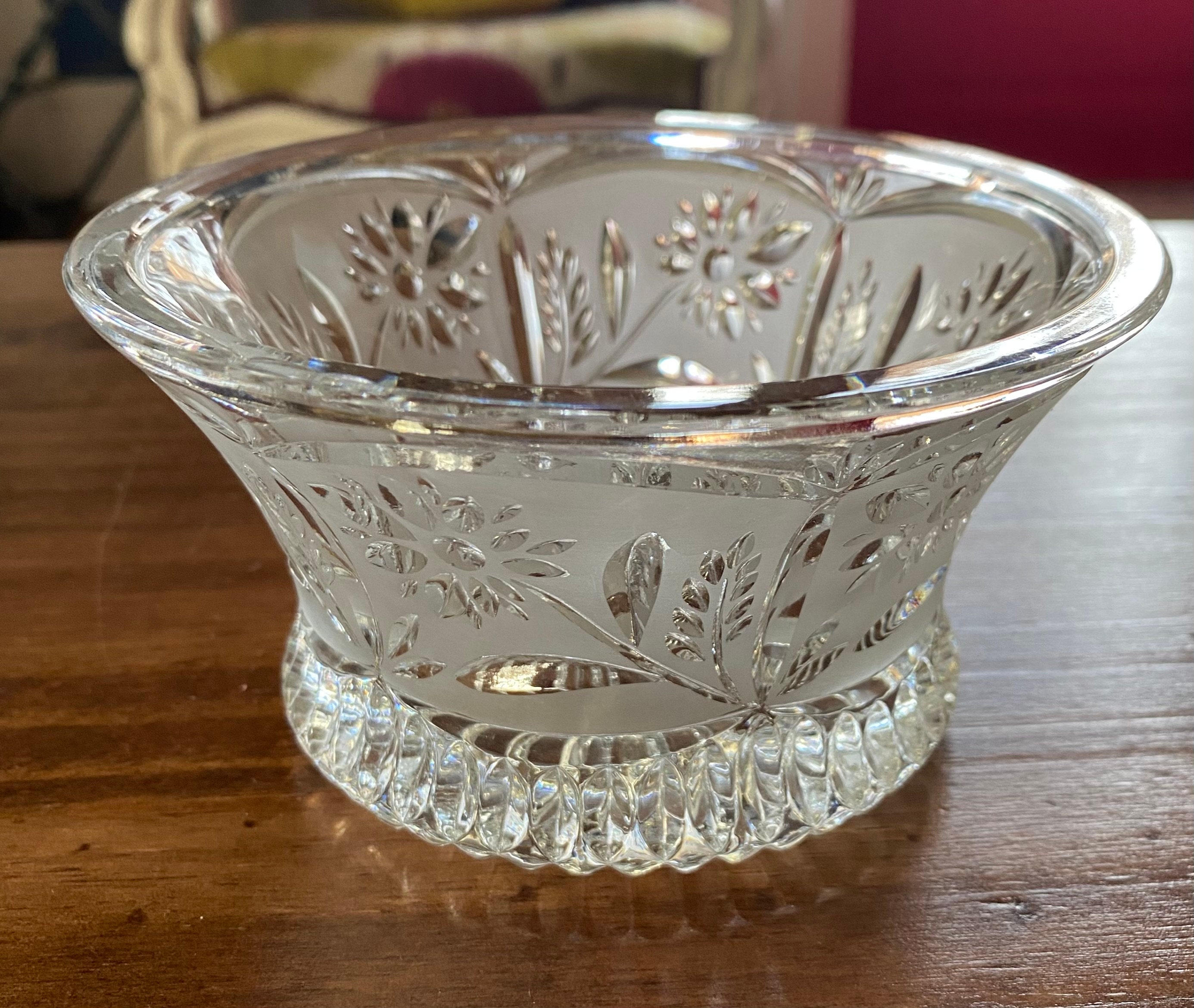 Vintage Floral Frosted Etched Crystal Candy Dish - Etsy