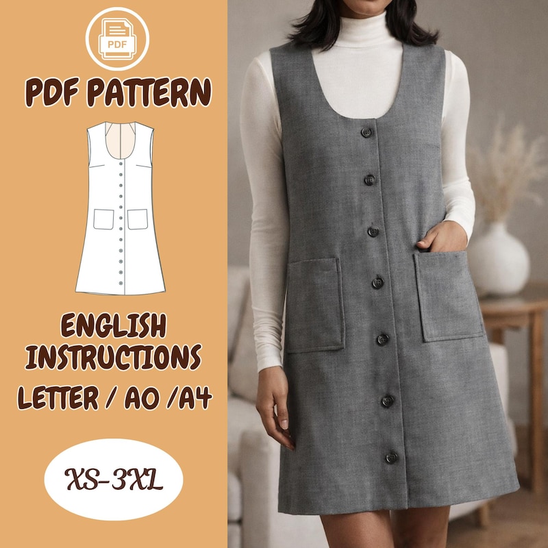 Wool Pinafore Button Dress - Etsy Canada