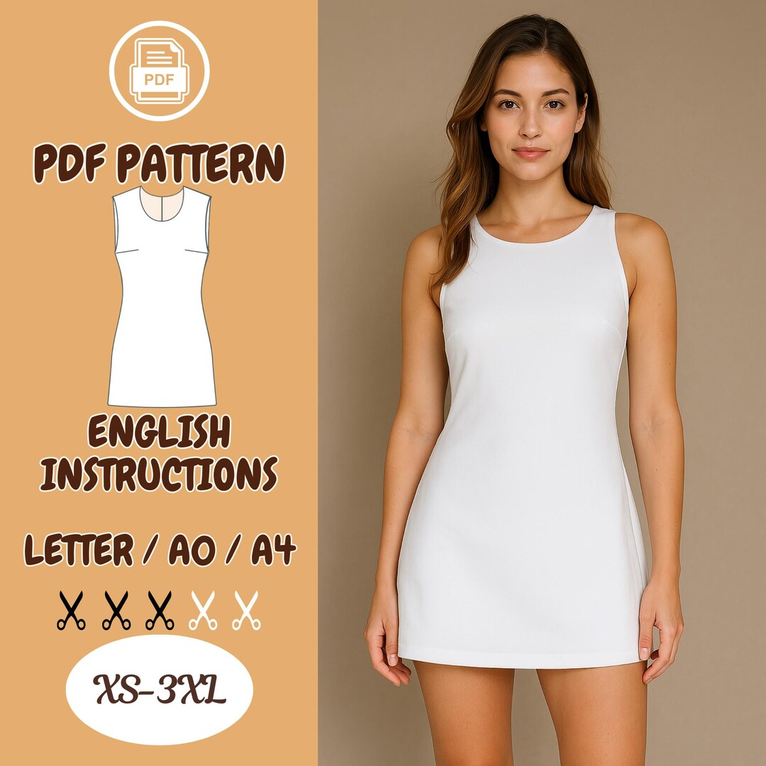 Sleeveless Mini Dress Sewing Pattern PDF | A-line Summer Dress ...