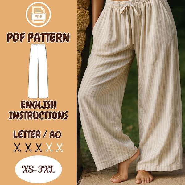 Wide Leg Drawstring Pants - Etsy