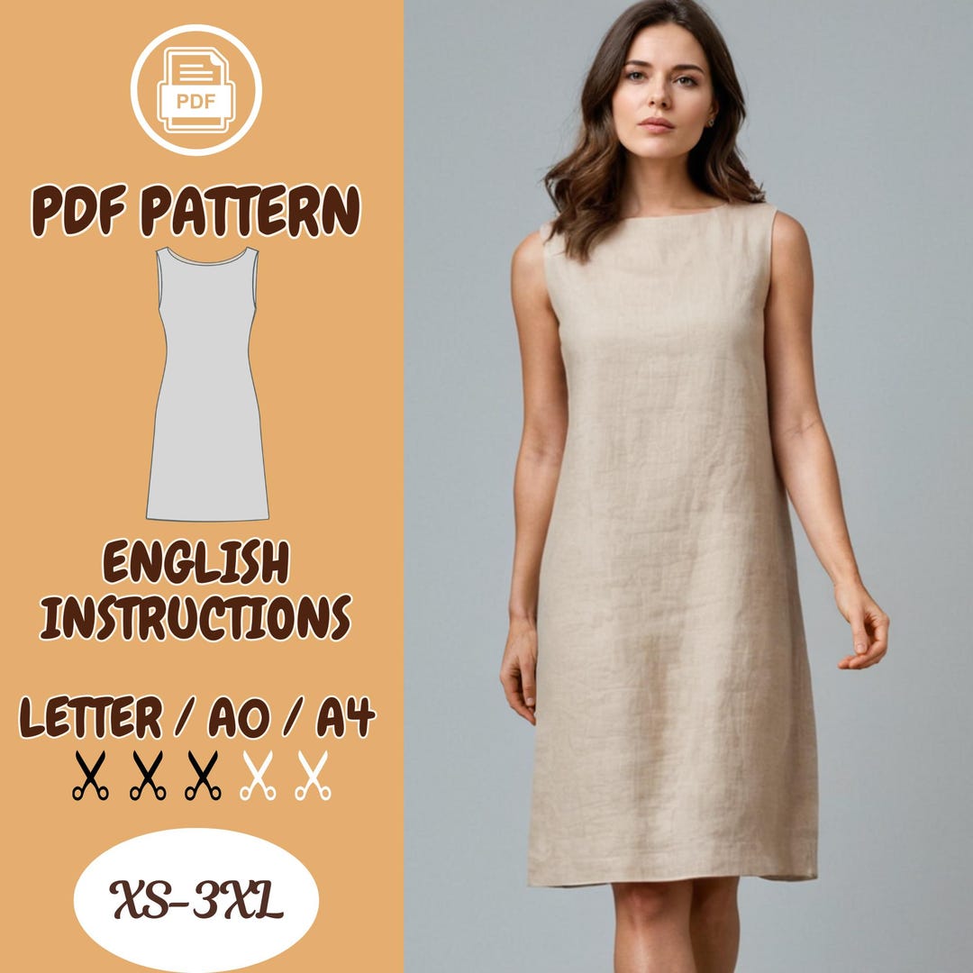 Linen Shift Dress Pattern – Sleeveless Summer Dress Sewing Pattern ...