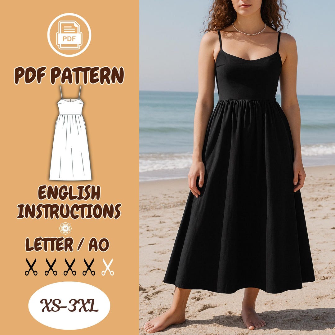 Sundress Sewing Pattern PDF – Strappy Summer , Easy Midi , A-line Fit ...