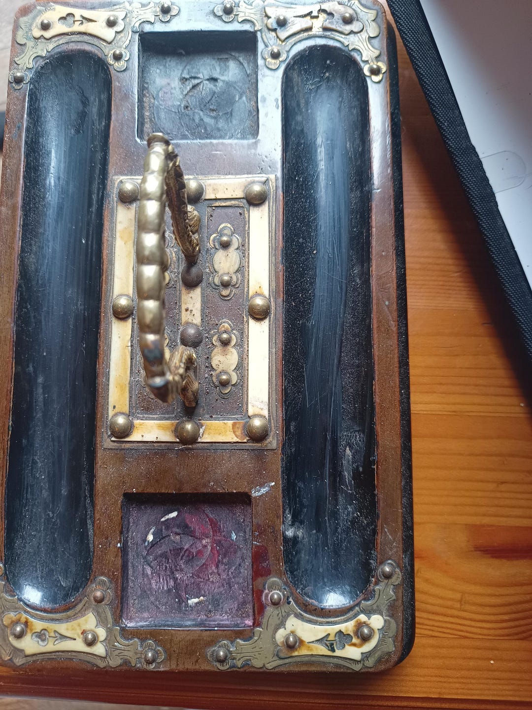 Antique Art Nouveau Desk Tidy - Brass Handle/detailing - Pen Holder ...