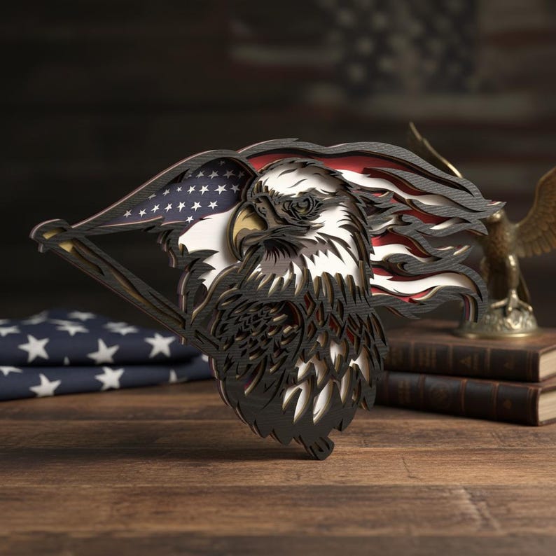 American Eagle Flag Laser Cut File, Patriotic Wall Art SVG (digital ...