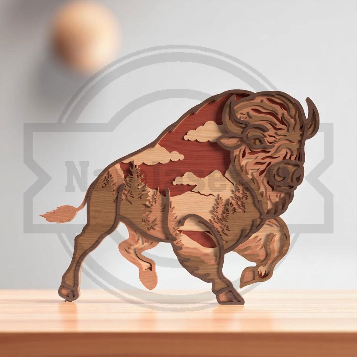Running Buffalo Laser Cut File - Layered Bison SVG, CNC Wood Decor ...