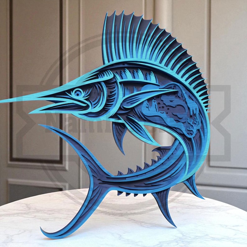 3D Swordfish SVG - Layered Marlin Fish Laser Cut File - Digital ...