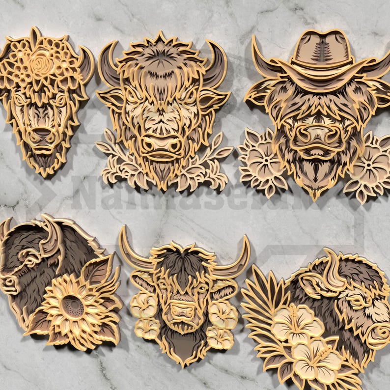 Bison Head Laser Cut File Bundle - 3D Floral SVG Designs - Etsy