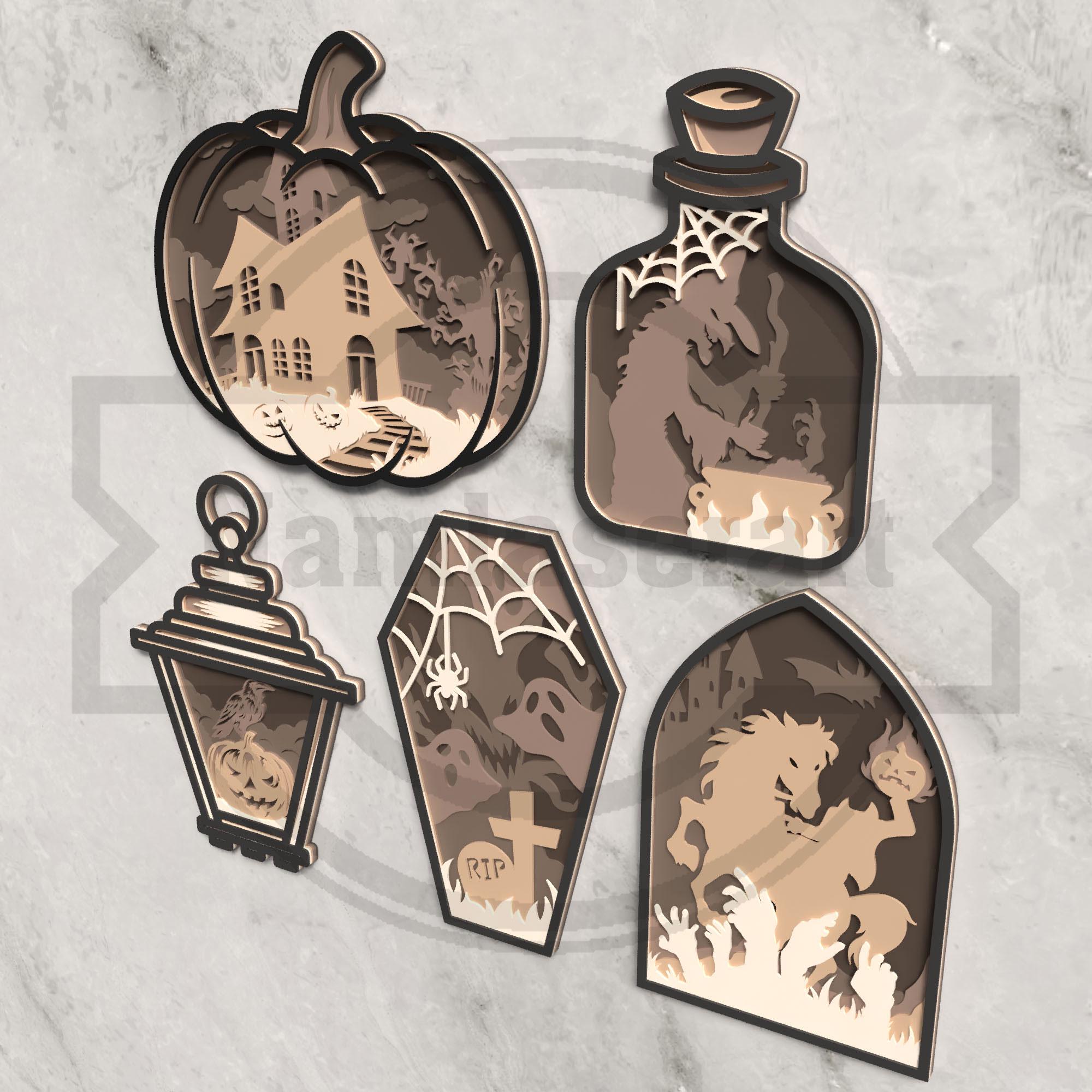 Halloween 3D Layered SVG Bundle - Haunted House, Witch, Coffin - Laser ...