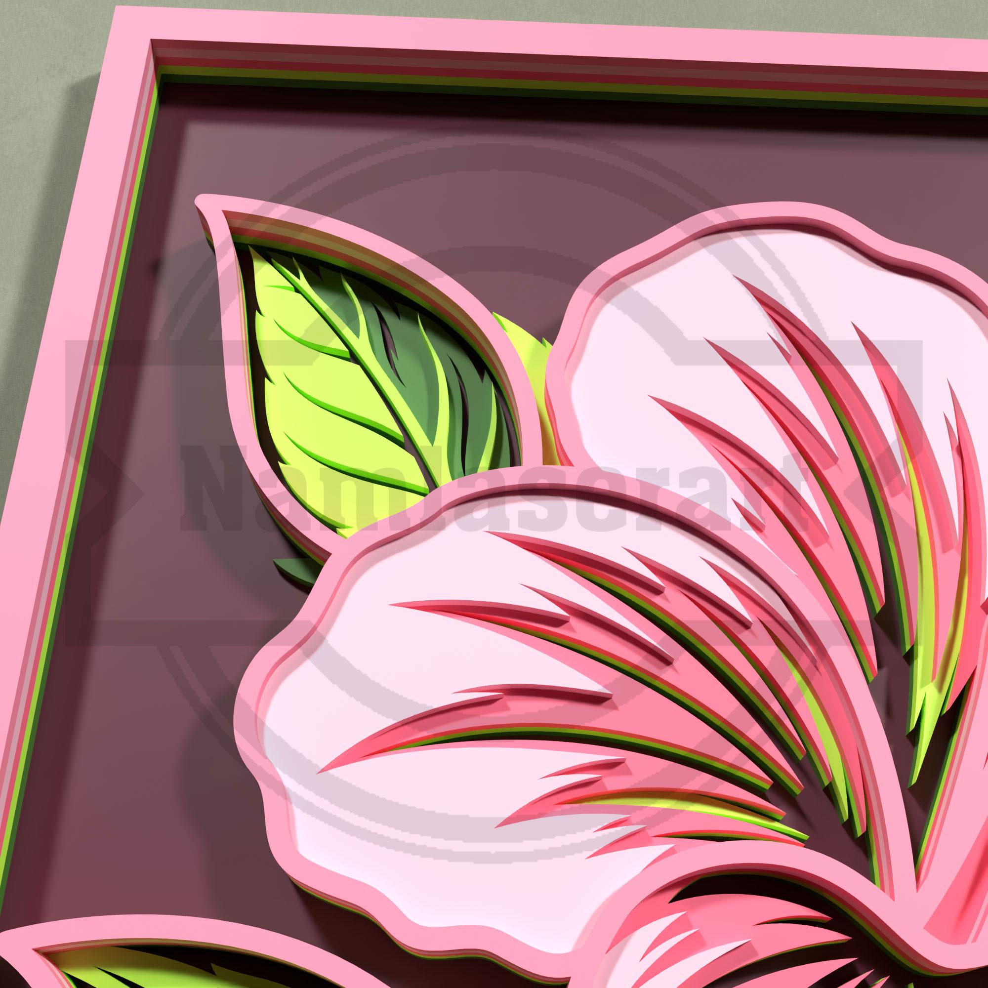 Hibiscus Wall Art SVG – Layered Laser Cut Shadow Box Design - Digital ...