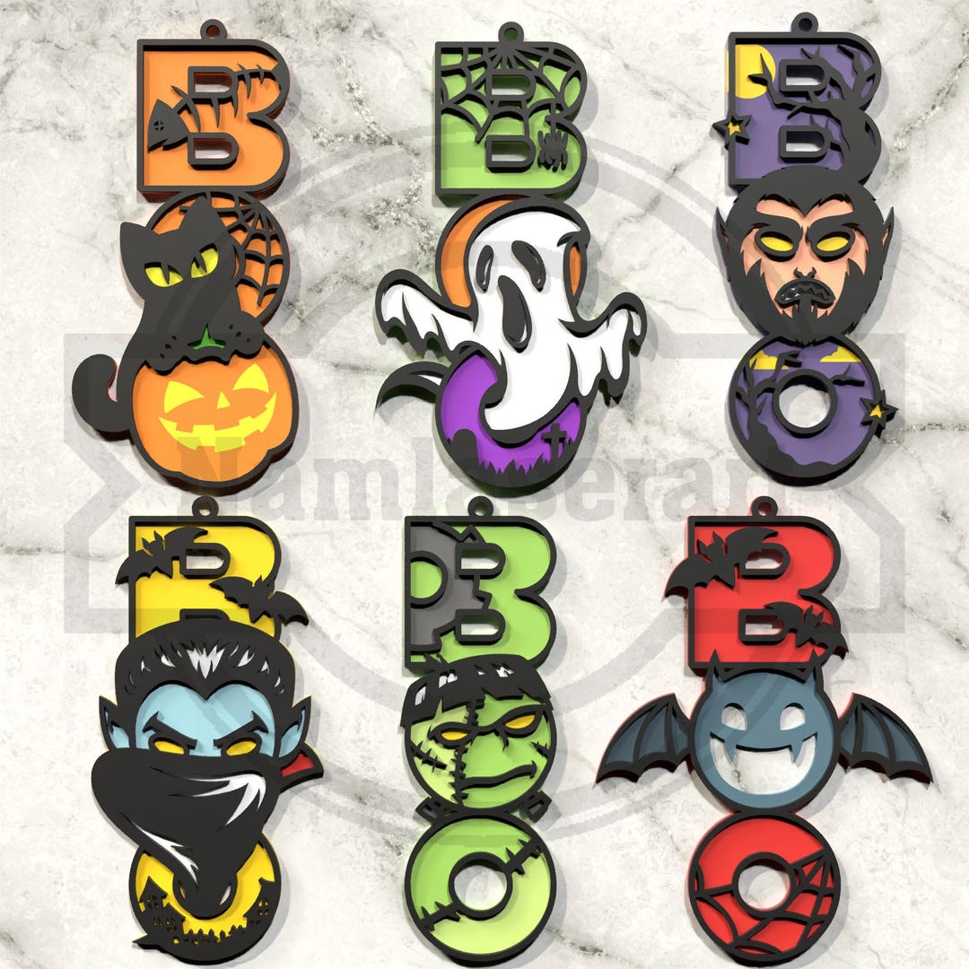 Halloween BOO Sign Laser Cut File Bundle, a Spooky SVG for Ornaments ...