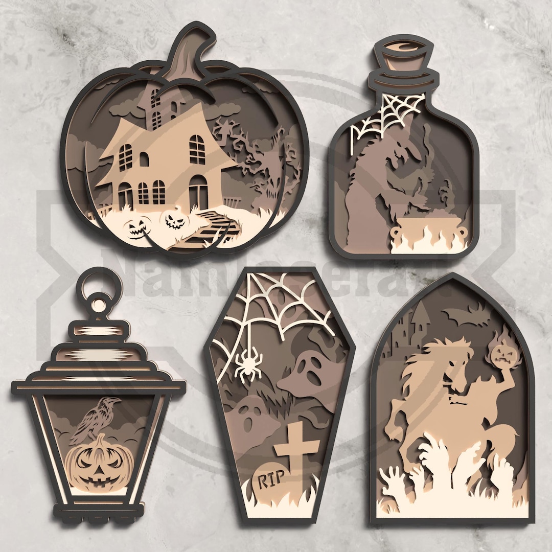 Halloween 3D Layered SVG Bundle - Haunted House, Witch, Coffin - Laser ...