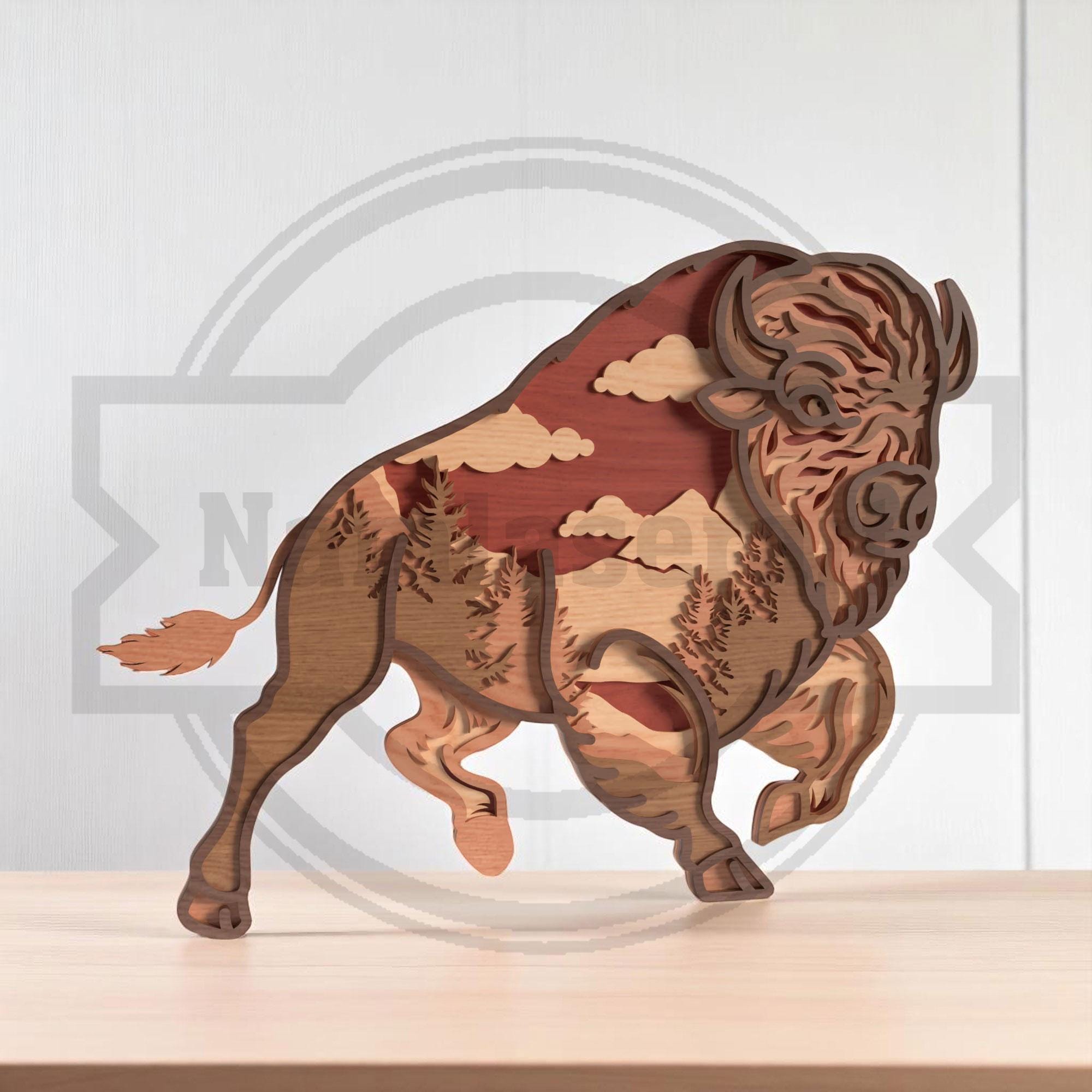 Running Buffalo Laser Cut File - Layered Bison SVG, CNC Wood Decor ...