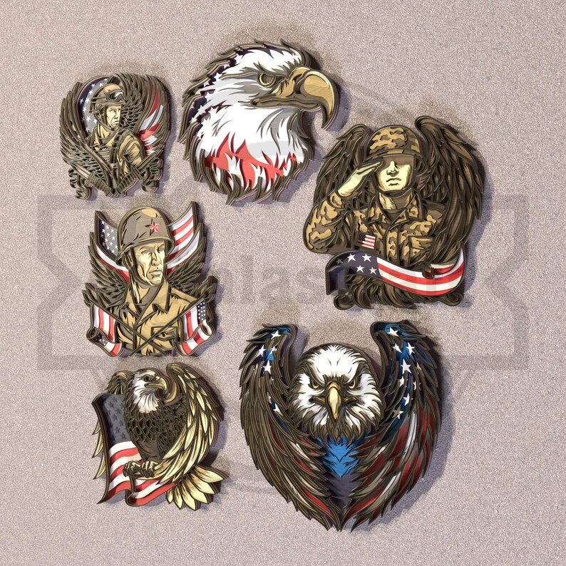 Patriotic Eagle & Soldier Laser Cut SVG Bundle - 4th of July Wall Art ...