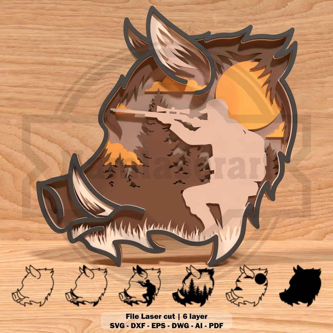 Wild Boar Hunting Scene Laser Cut File - 6-layer Cabin Wall Art - SVG ...