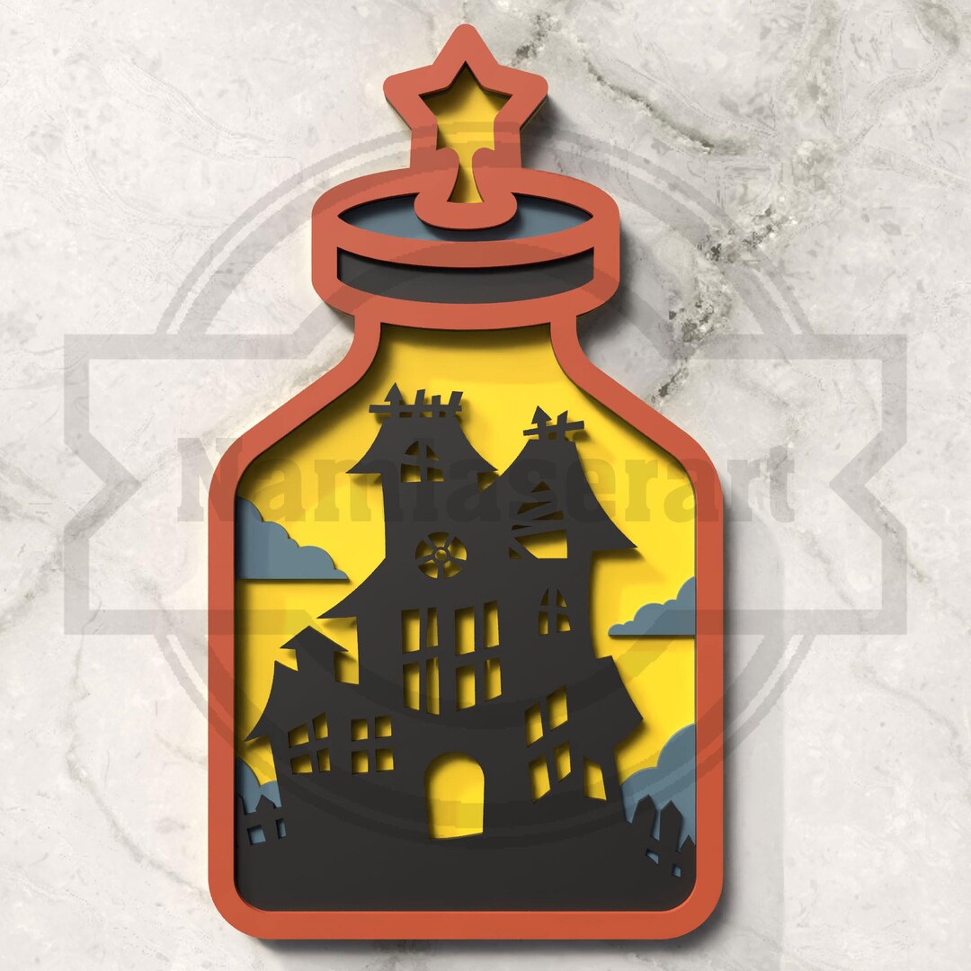 Haunted House Potion Bottle SVG - 3D Layered Halloween Cut File - Etsy